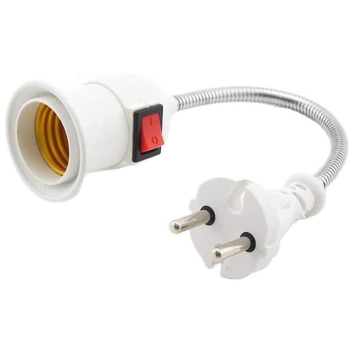 Dulie E27 cu intrerupator si stecher pentru priza, 20cm lungime, alba ...