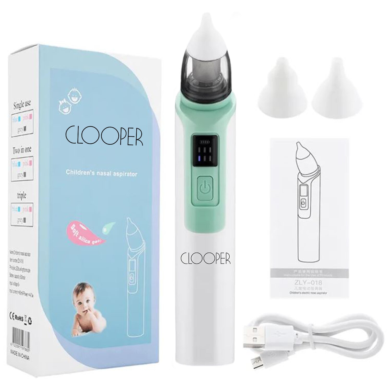 CLOOPER™ Електрически аспиратор за нос за бебета и деца, 6 нива на ...