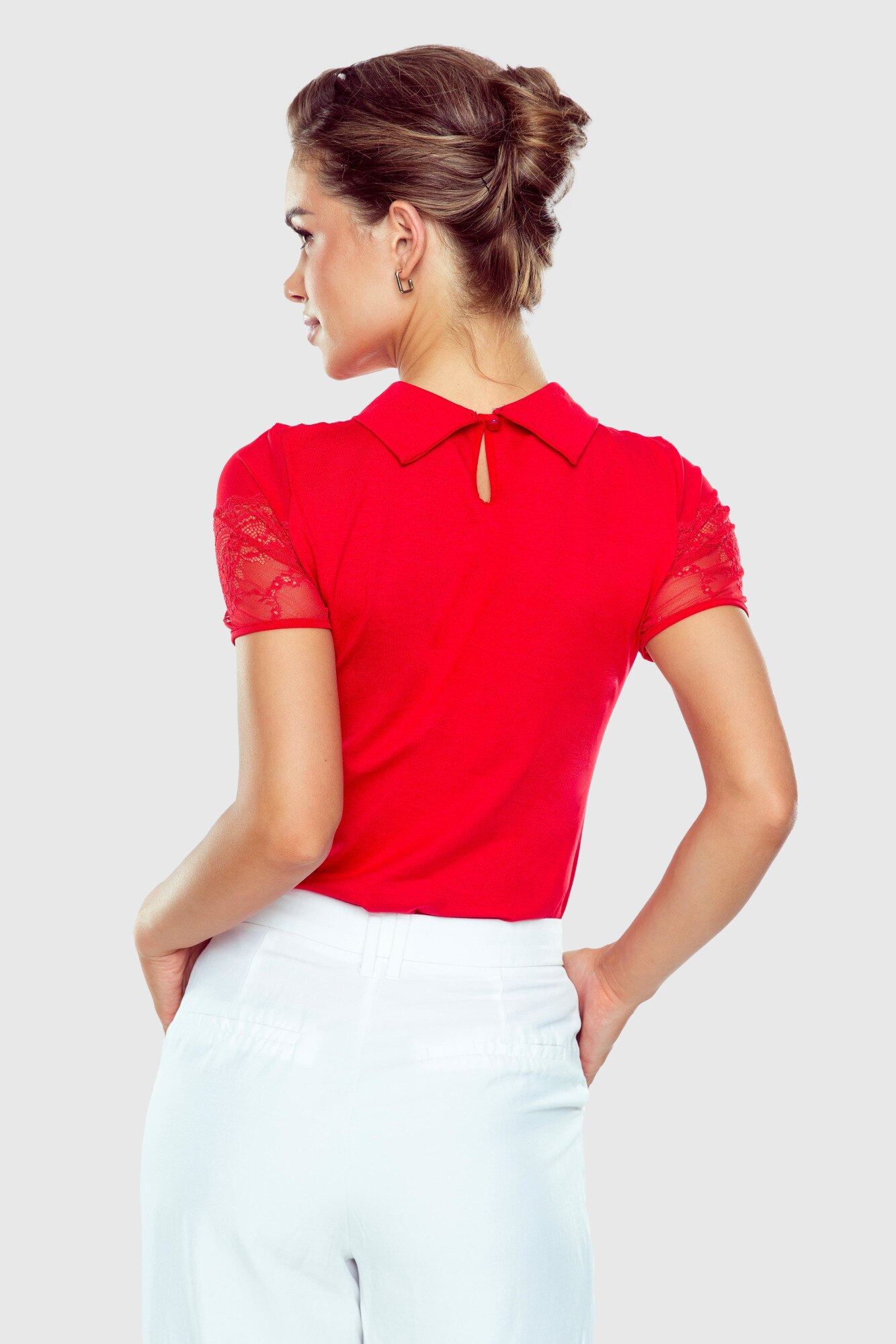 Bluza cu guler, Eldar, Ola, Viscoza, Rosu S - eMAG.ro