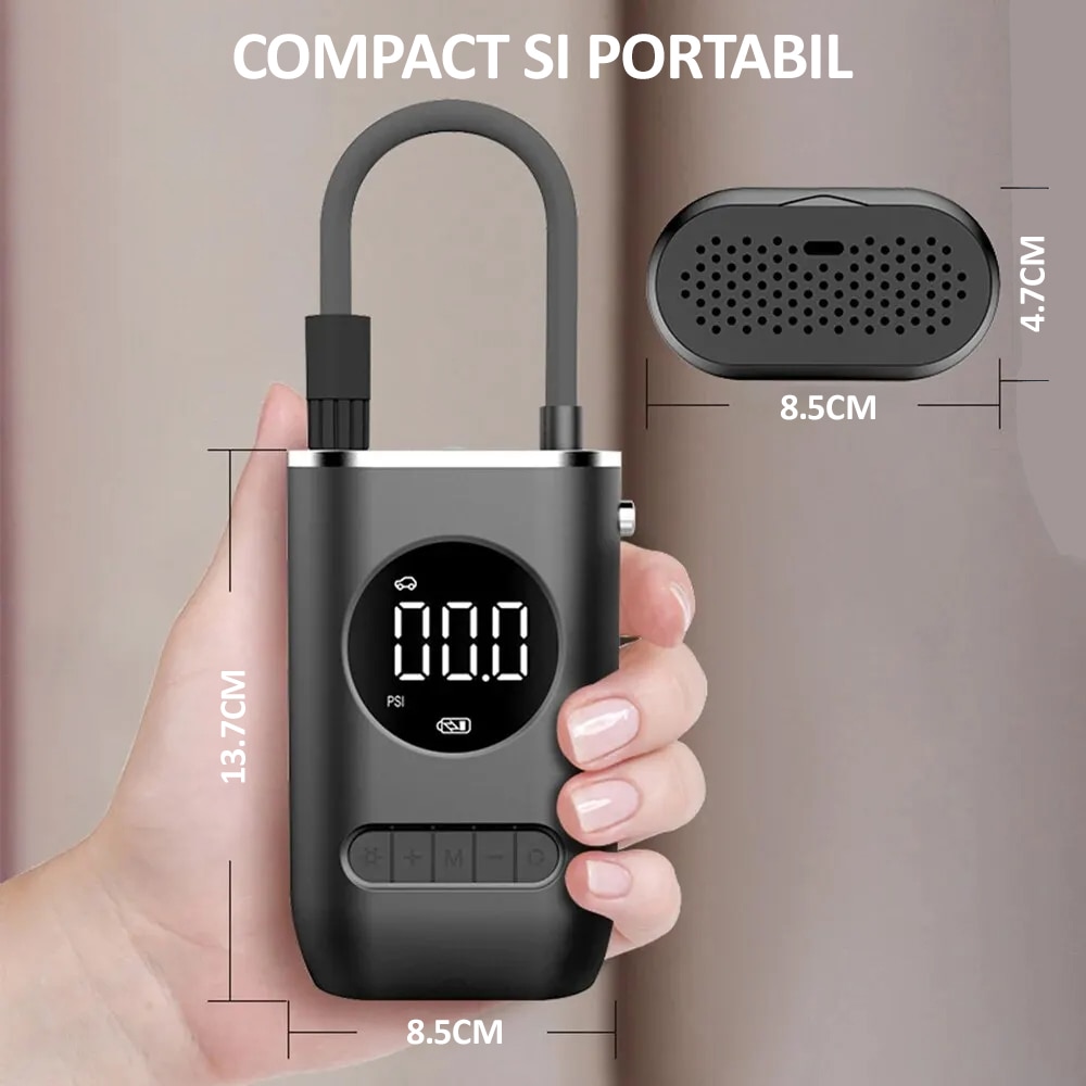 Compresor auto portabil, NEXTLY, pompa electrica pentru umflat roti, cu ...