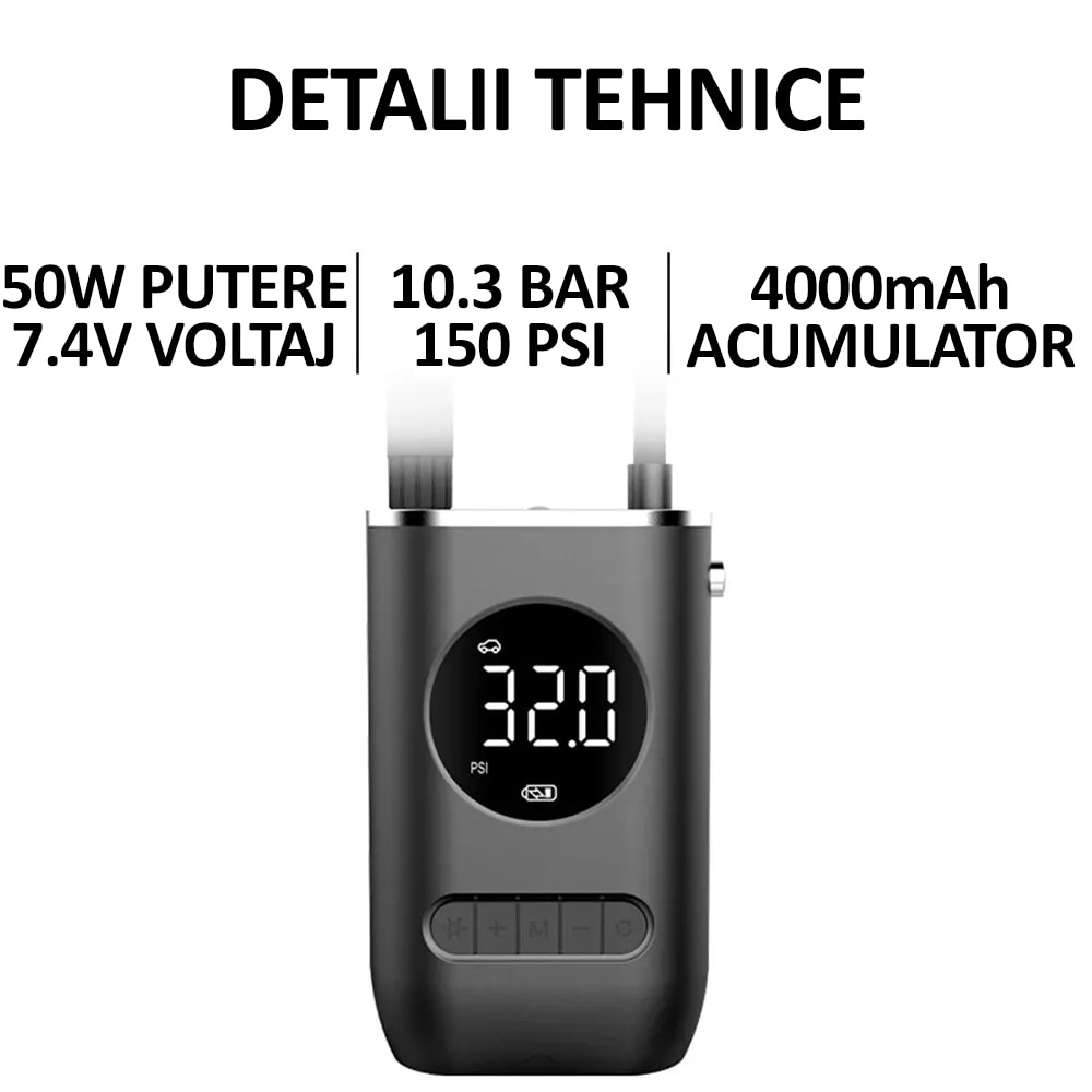 Compresor auto portabil, NEXTLY, pompa electrica pentru umflat roti, cu ...