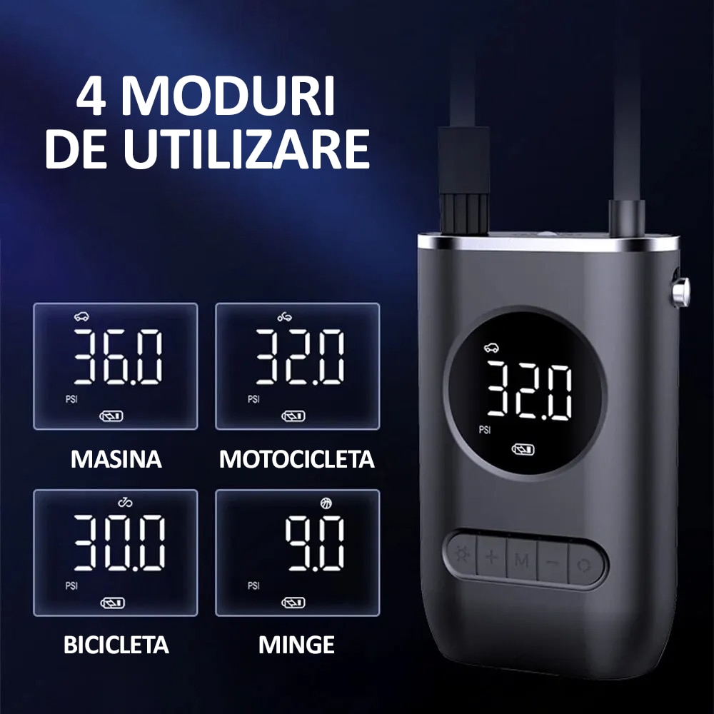 Compresor auto portabil, NEXTLY, pompa electrica pentru umflat roti, cu ...