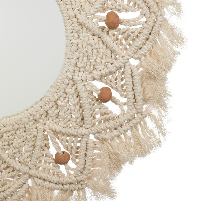 Oglinda Macrame Rotunda Bej cu Margele Ceramice 45cm - eMAG.ro