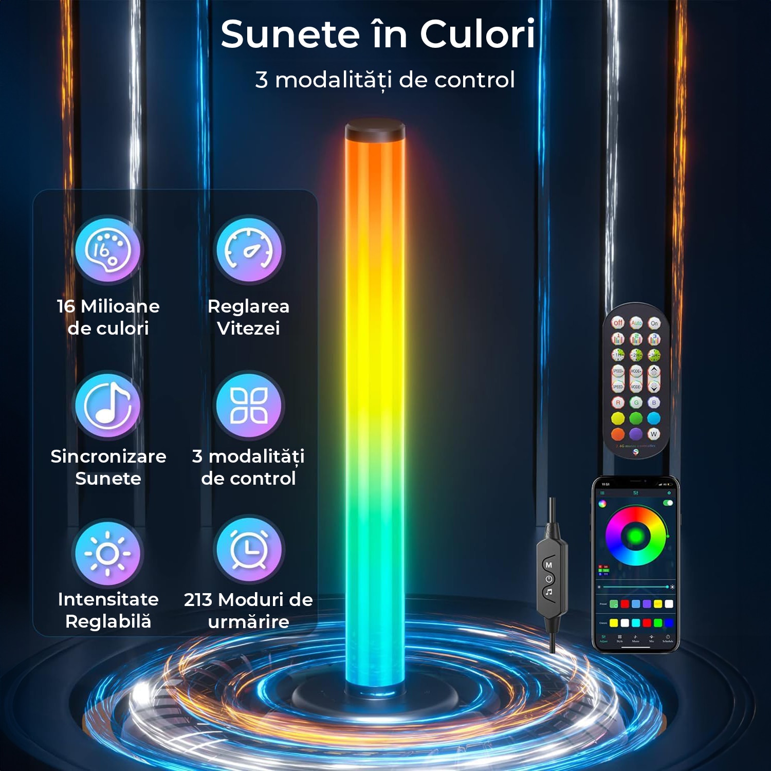Bare luminoase inteligente cu leduri RGB Elindor® 360°, lumina ...
