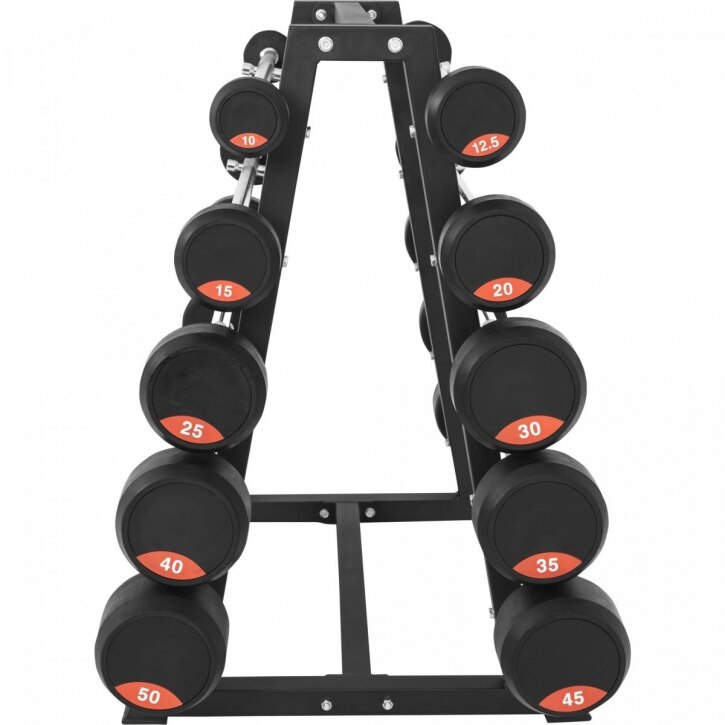Set haltere din cauciuc, 282.5 kg + suport haltere, Gorilla Sports ...