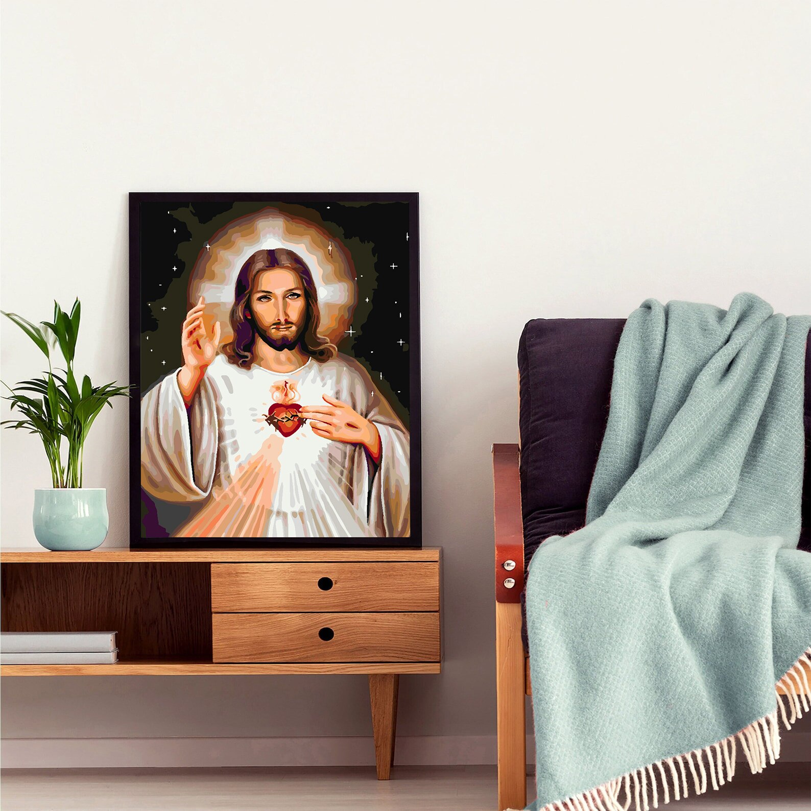 Set pictura pe numere Isus Hristos 4185, panza bumbac pe rama lemn ...