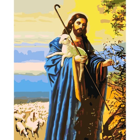 Set pictura pe numere Isus Hristos 4190, panza bumbac pe rama lemn ...