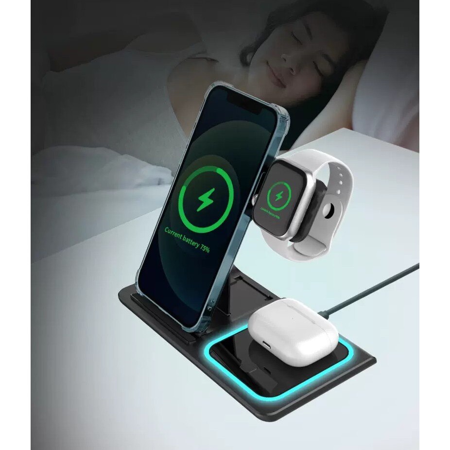 Statie incarcare, Wireless, 3in1, Compatibil cu Apple, Negru - eMAG.ro