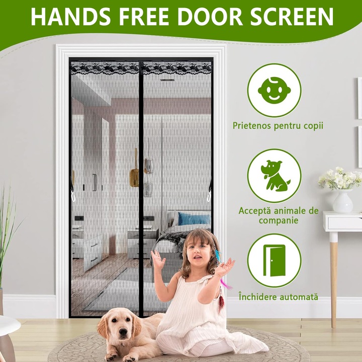 Plasa de insecte pentru usa, Yulinland, inchidere magnetica, usor de ...