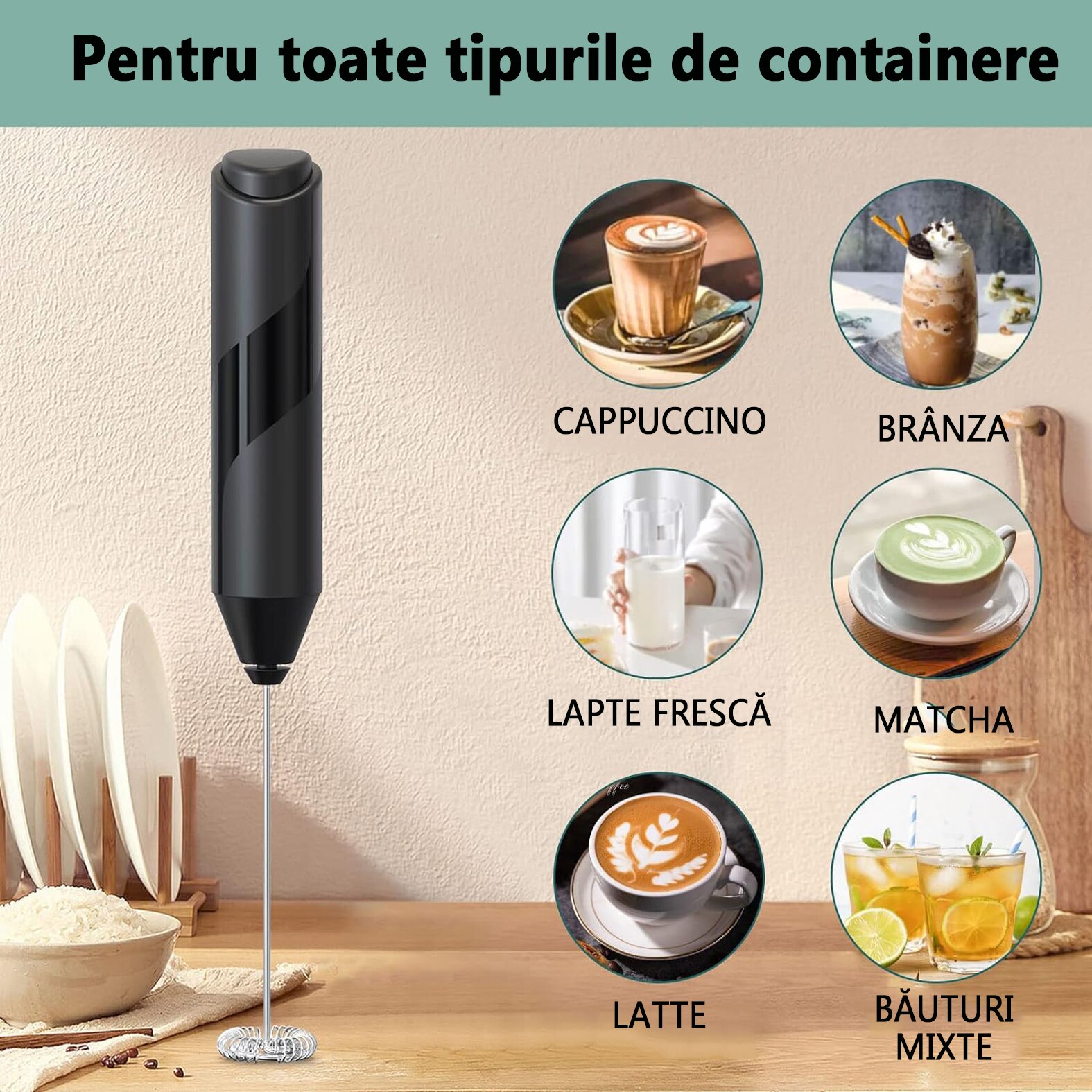 Mixer spuma lapte, Electric cu baterie, Yulinland®, bauturi calde/reci ...