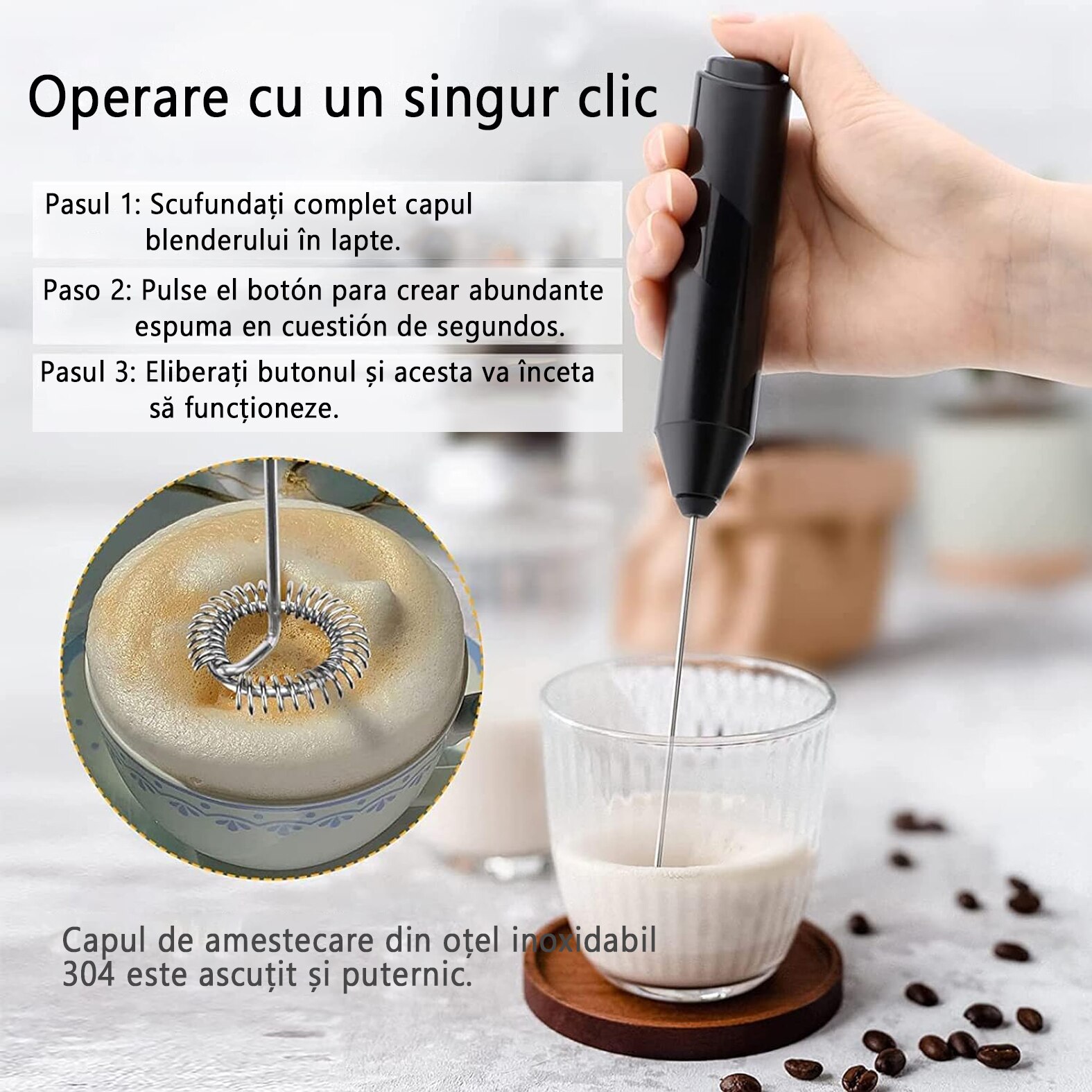 Mixer spuma lapte, Electric cu baterie, Yulinland®, bauturi calde/reci ...