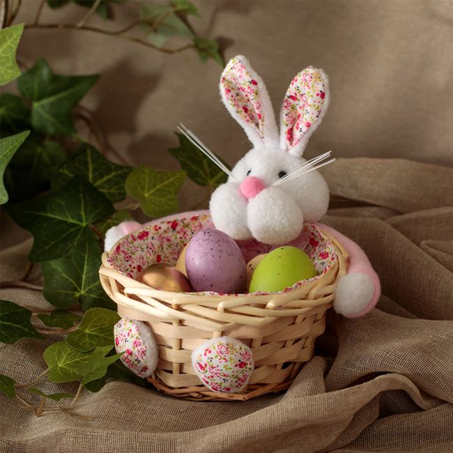 Cos Decorativ pentru Paste Impletit cu Figurina Iepuras Roz 20 cm - eMAG.ro