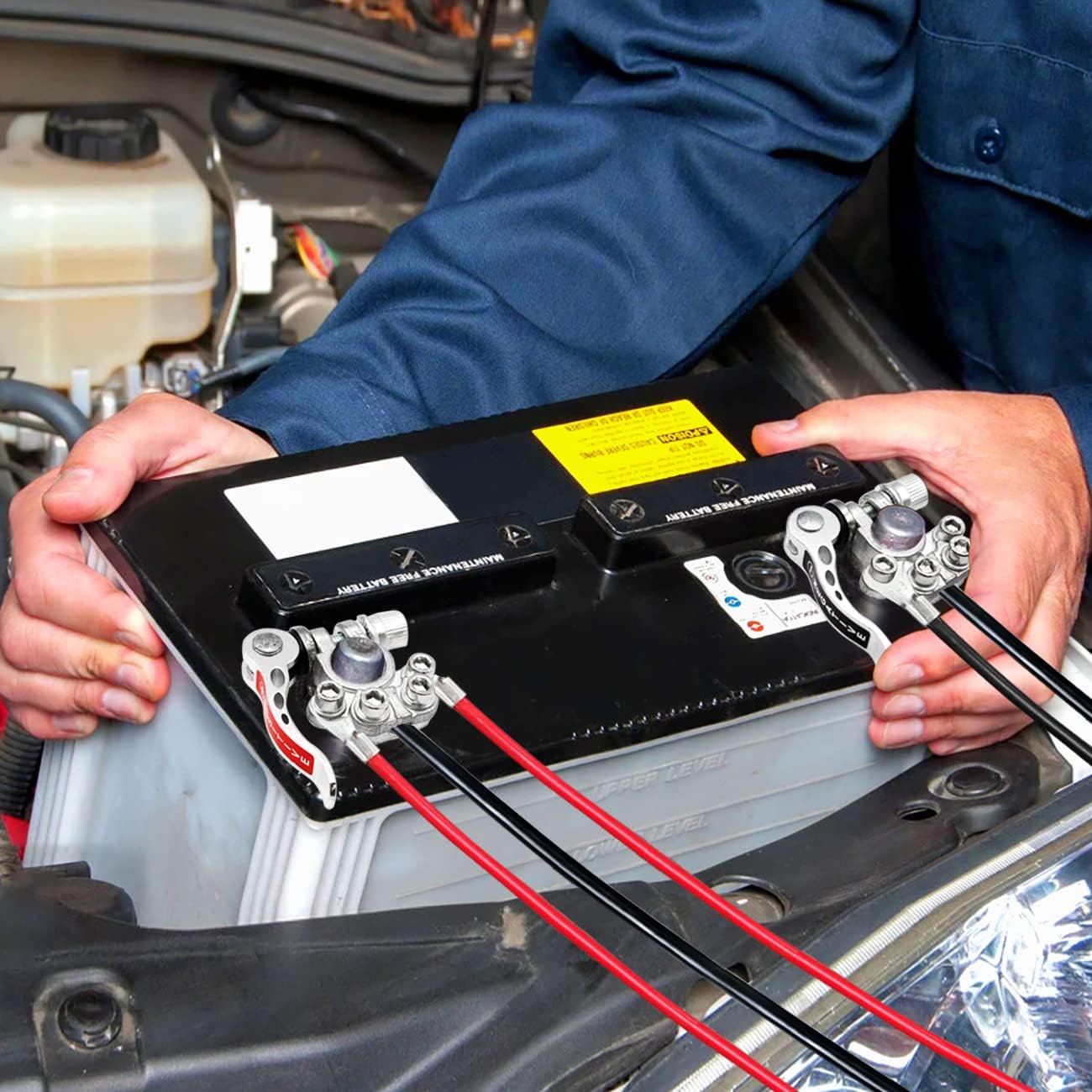 Conector terminal baterie Jormftte, set 2 bucati, cu cheie hexagonala ...