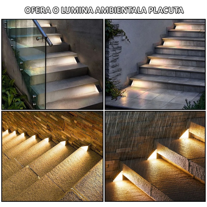 Set 6 x lampa solara scari NEXTLY, senzor de lumina, 13 LED-uri, lumina ...