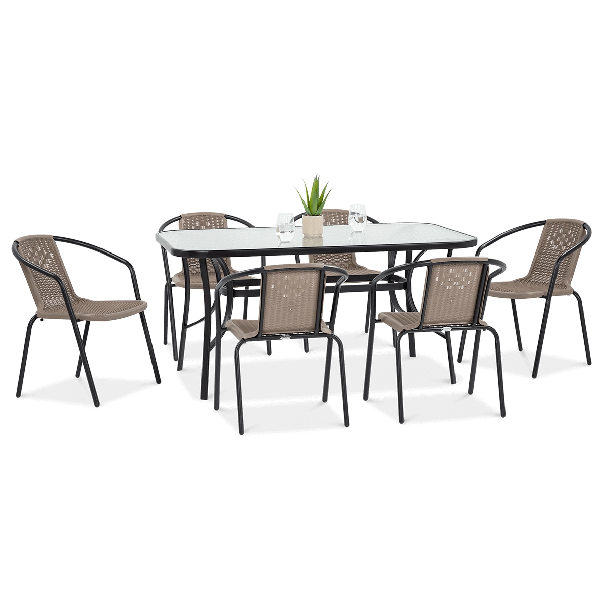 Set De Mobilier De Gradina, Simple, 6 Scaune, 1 Masa, Cappucino, Metal ...
