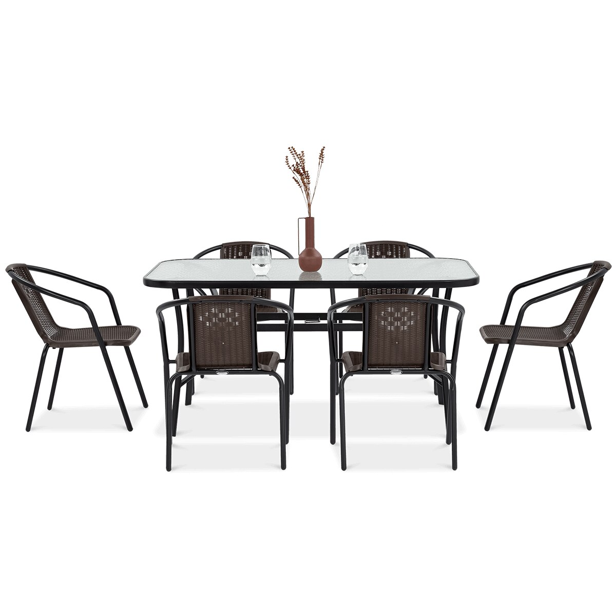 Set De Mobilier De Gradina, Simple, 6 Scaune, 1 Masa, Maro, Metal ...