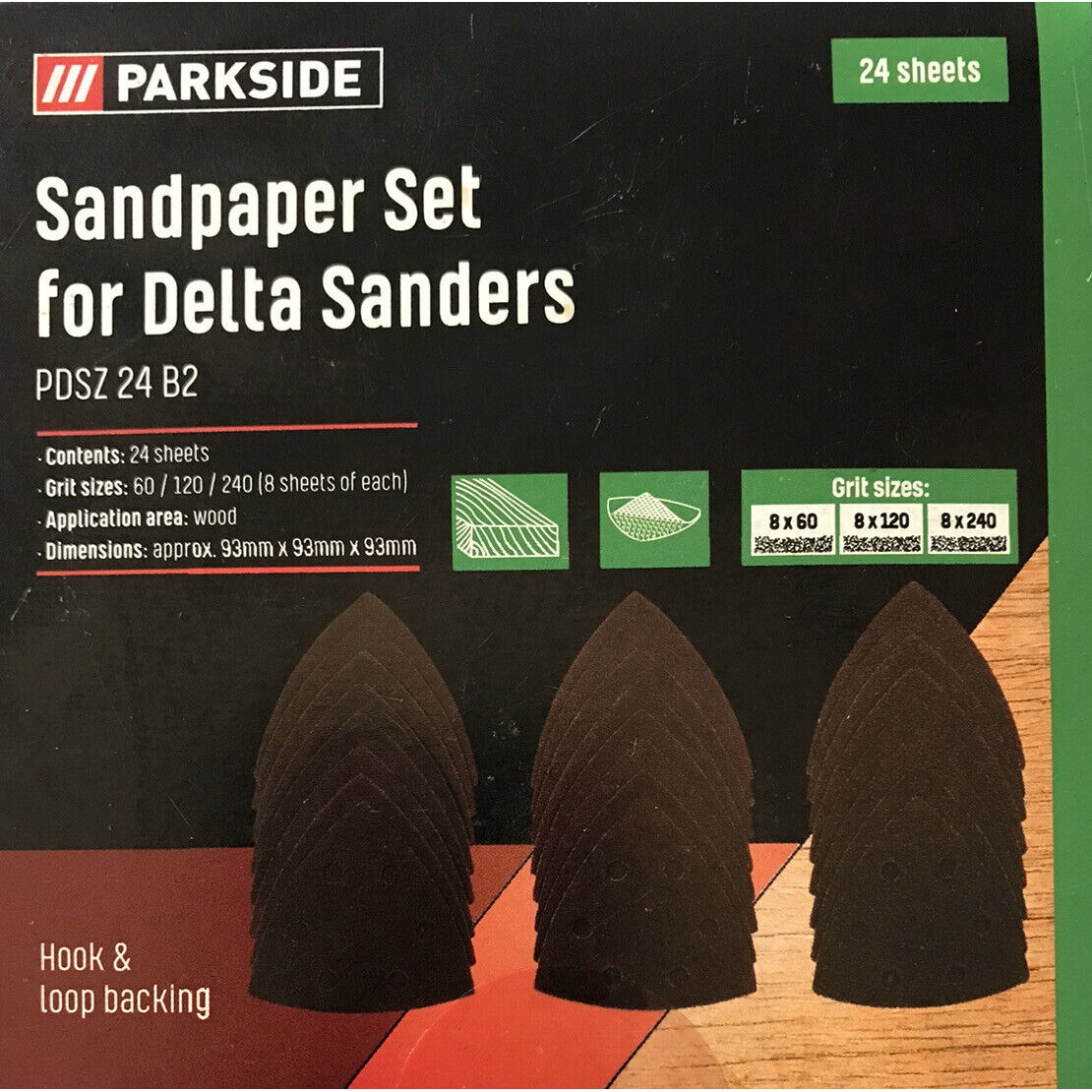 Set 24 benzi abrazive slefuitor cu velcro, tip triunghi, 93 x 93mm ...