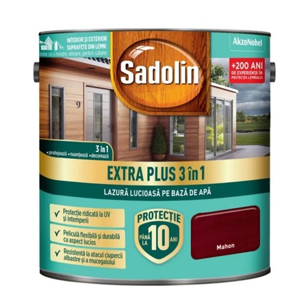 Lazura lucioasa, Sadolin EXTRA PLUS 3in1, pentru lemn pe baza de de apa ...