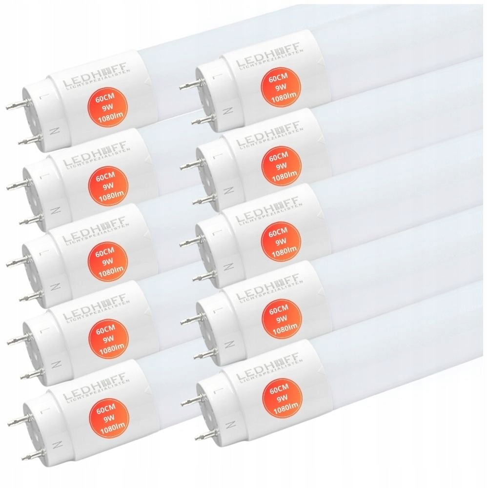 Set 10 tuburi LED, Ledhoff, 9W, T8, G13, 60cm, 6500K, Rece, 1080lm ...