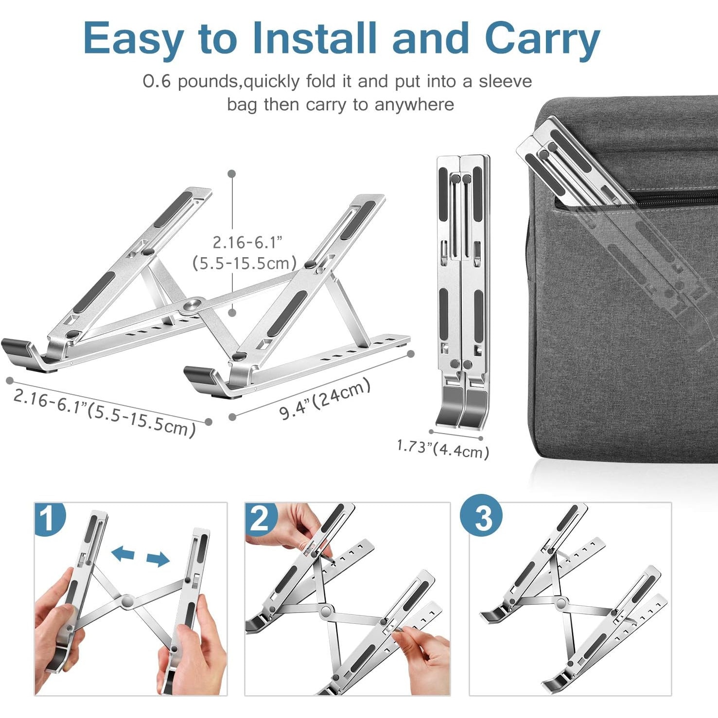 Suport laptop pliabil, ajustabil pe 6 nivele, aluminiu, argintiu ...