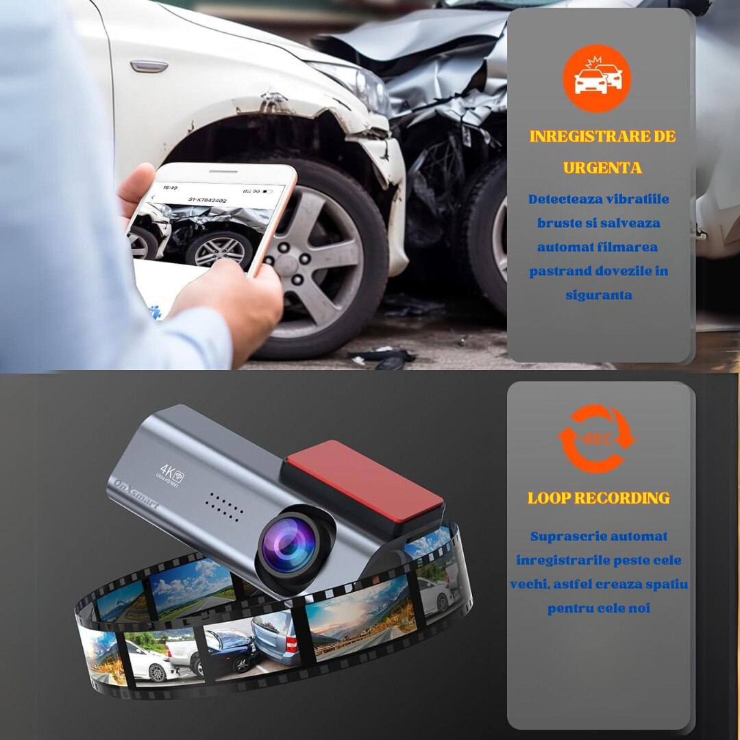 Camera de bord auto DVR OnXsmart®, 4k 2160P UHD, Starvis senzor, WDR ...