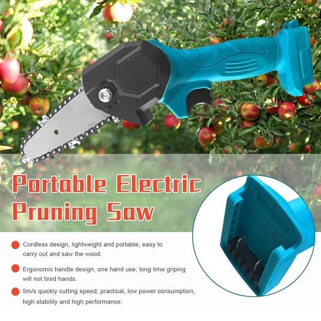 Mini ferastrau cu lant, MOSMAOO®, 4", 2 baterii, 21V/1200mAh, Pentru ...
