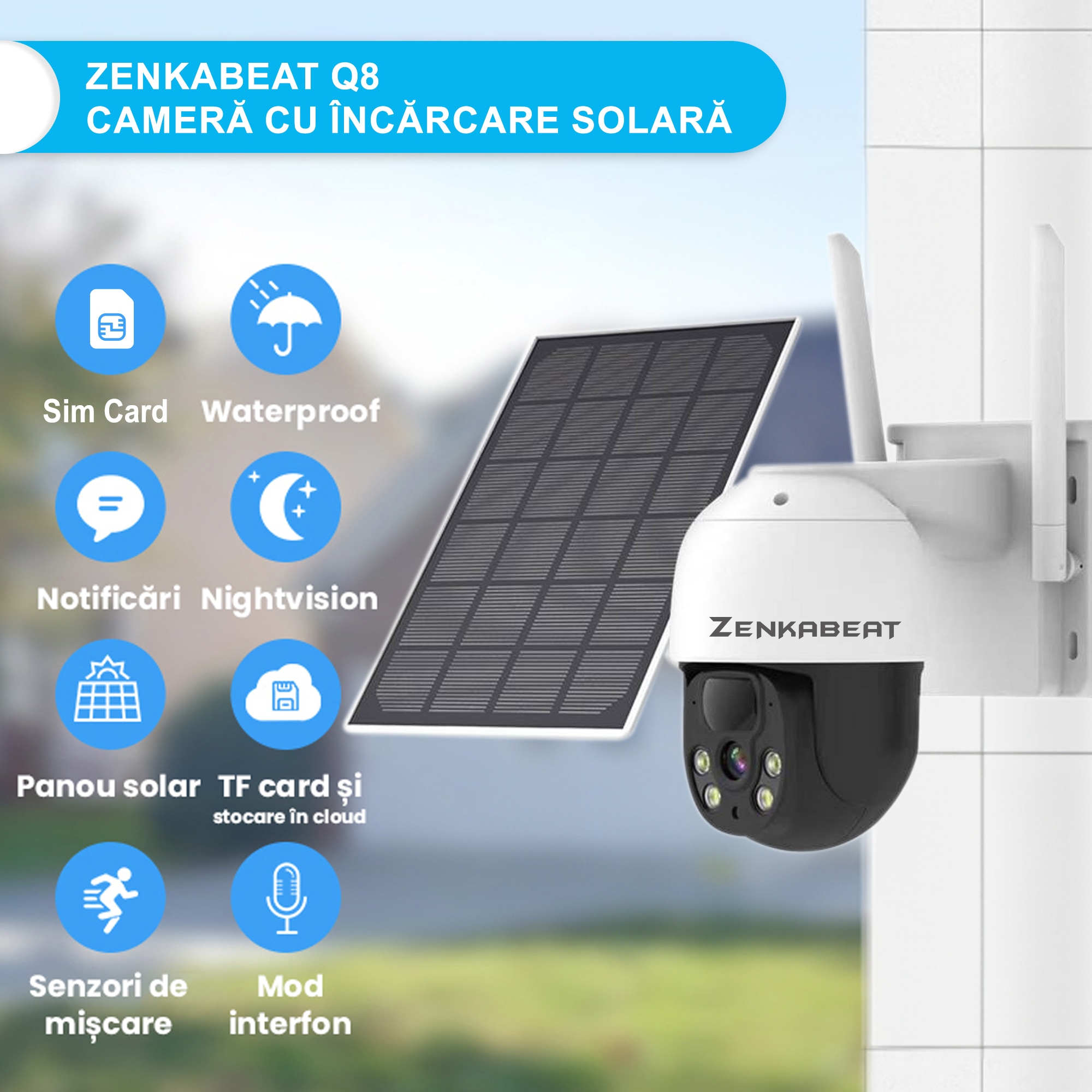 Camera de supraveghere cu SIM 4G si panou solar Zenkabeat Q8-Ultra View ...