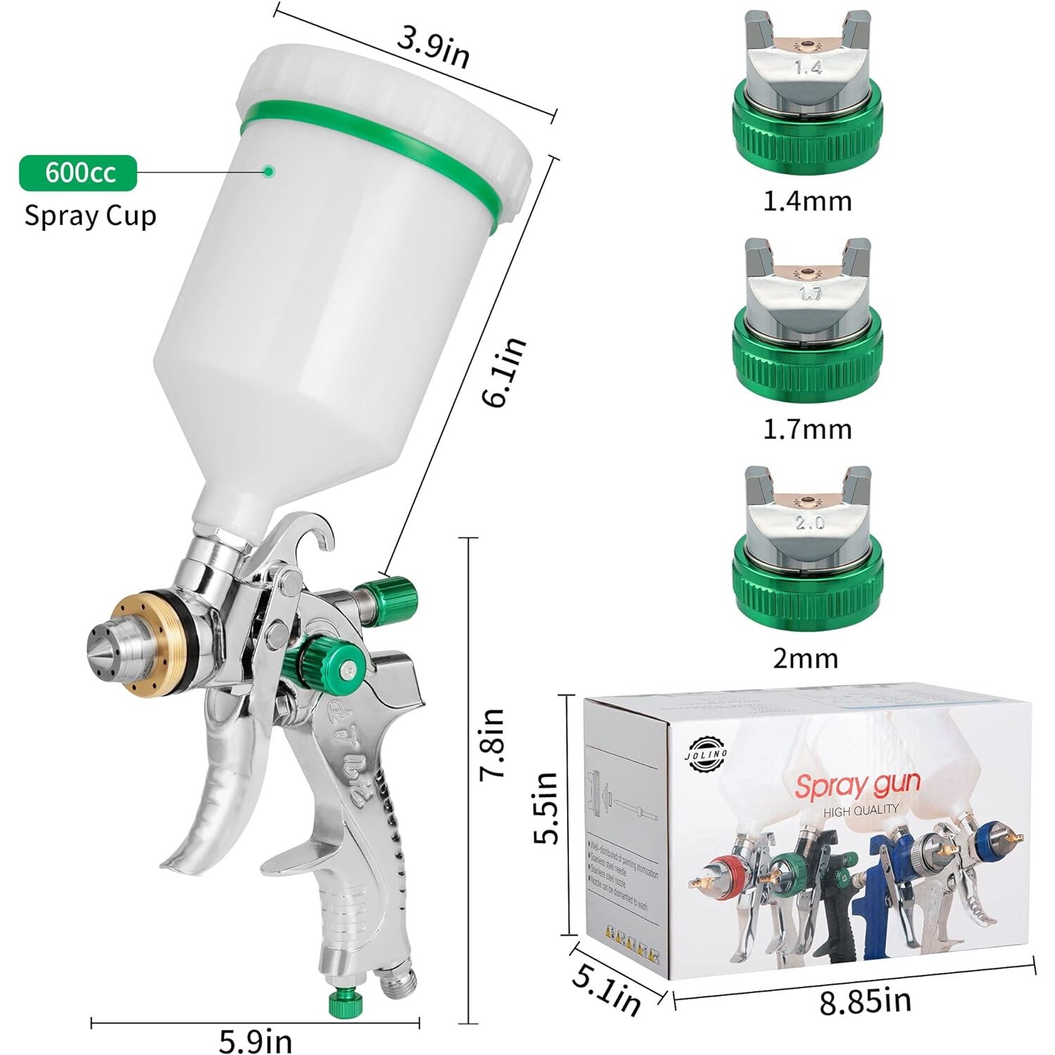 MOSMAOO® HVLP комплект пистолет за боядисване, с 3x дюза 1.4 1.7 2.0 mm, 600 ml, 0.35MPa ...