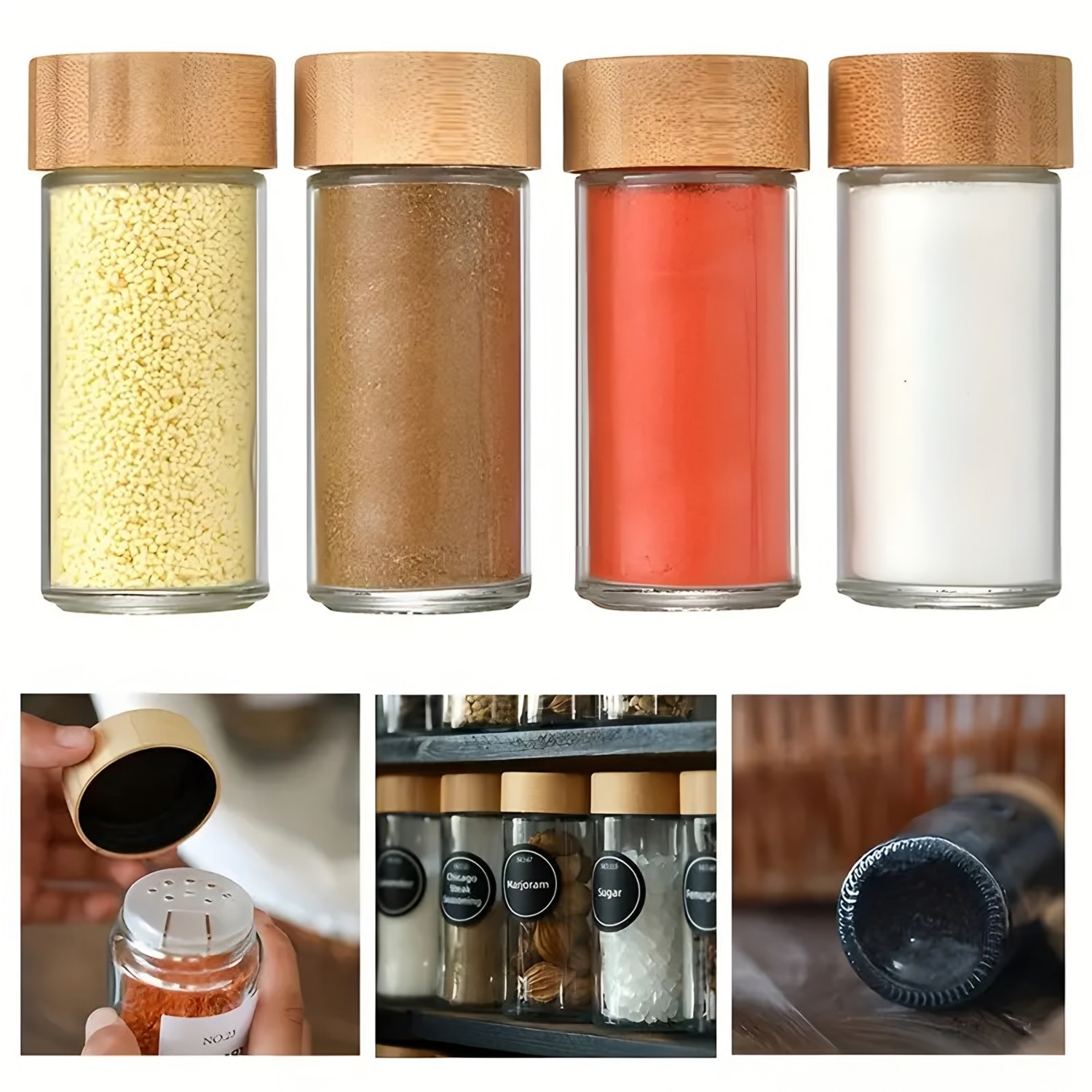 Set 12 Recipiente pentru Condimente, 120ML, BYONDSELF®, Sticla, cu ...