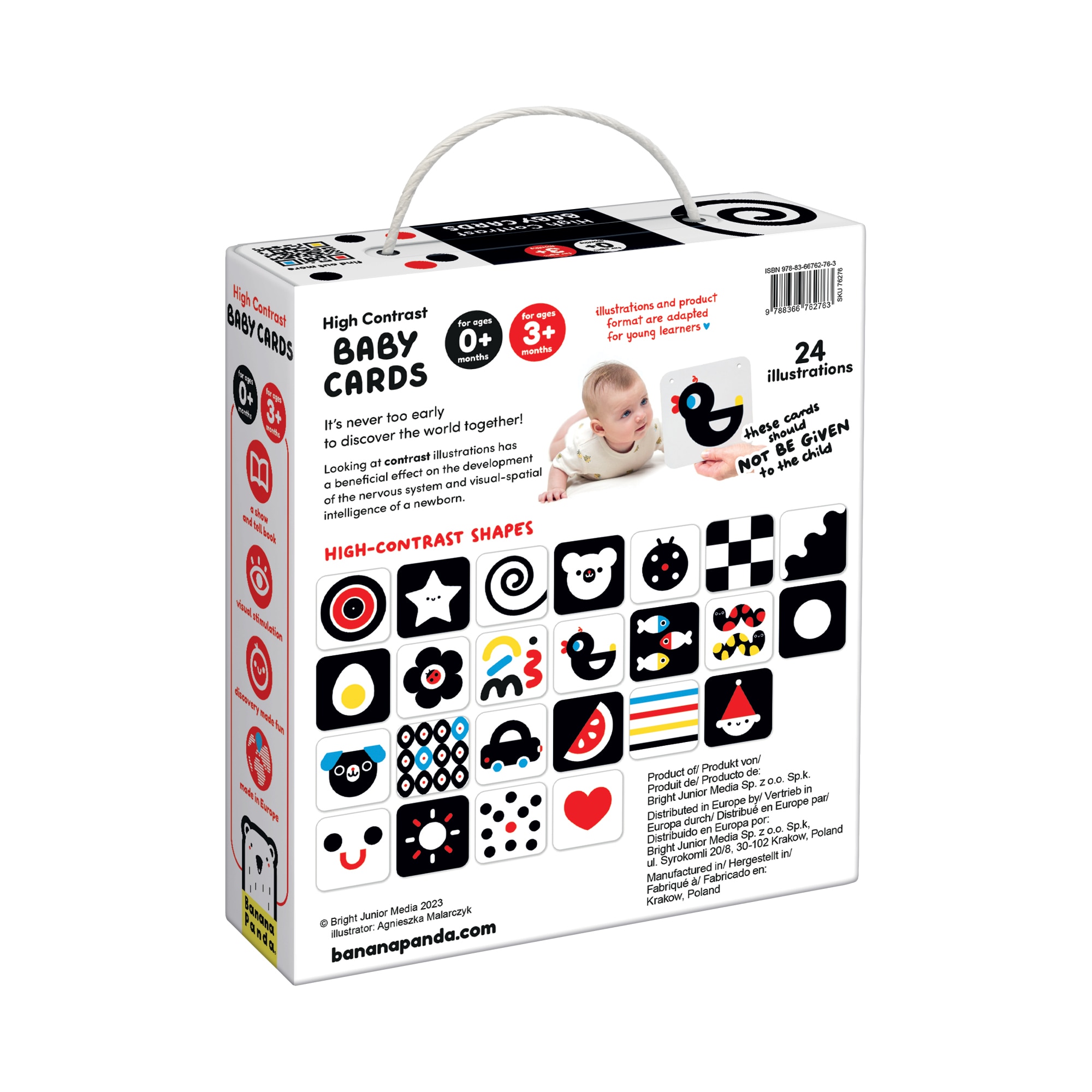 Set carti si cartonase cu contrast ridicat pentru bebelusi Alb-Negru ...