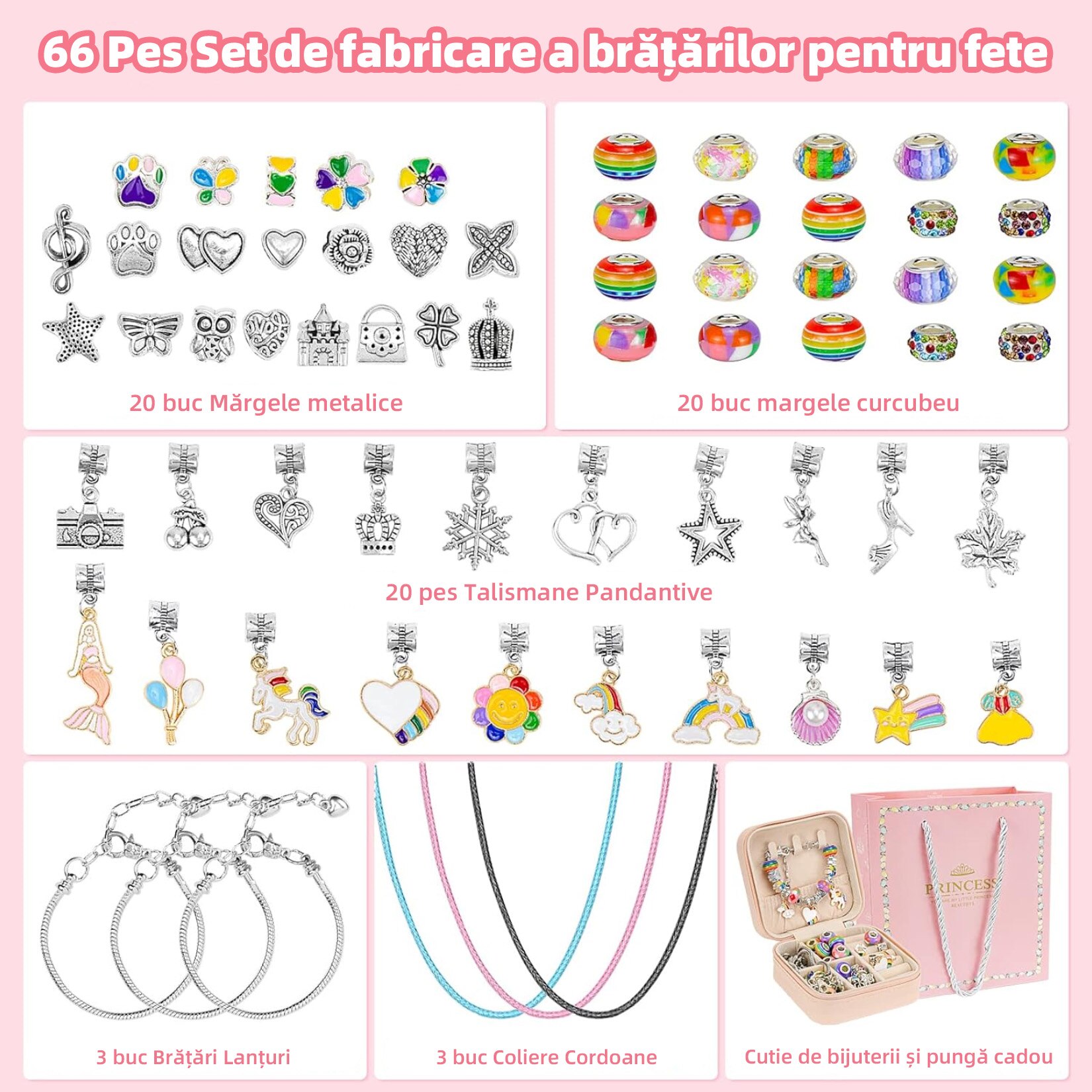 Set realizare bijuterii, Zunseat, 66 Piese, Cutie depozitare, Margele ...