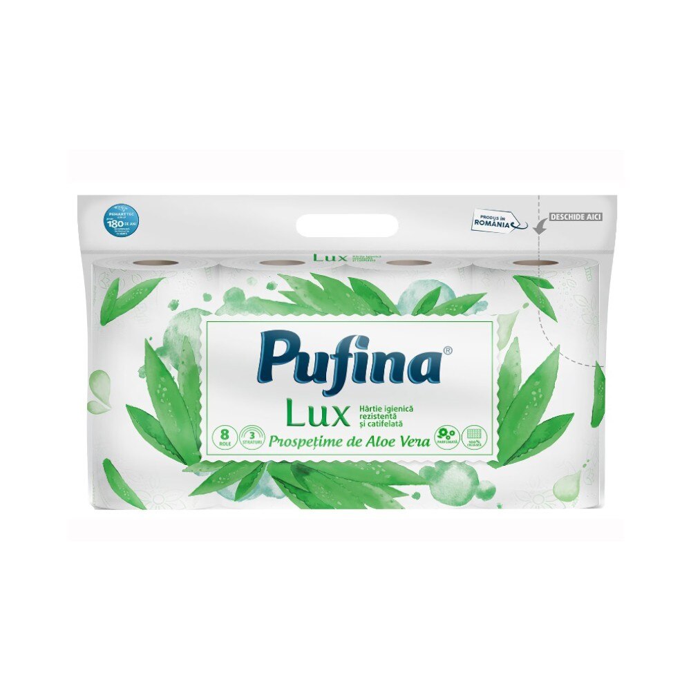 Set 3 x Hartie Igienica Pufina, Fresh Aloe Vera, 3 Straturi, 8 Role ...