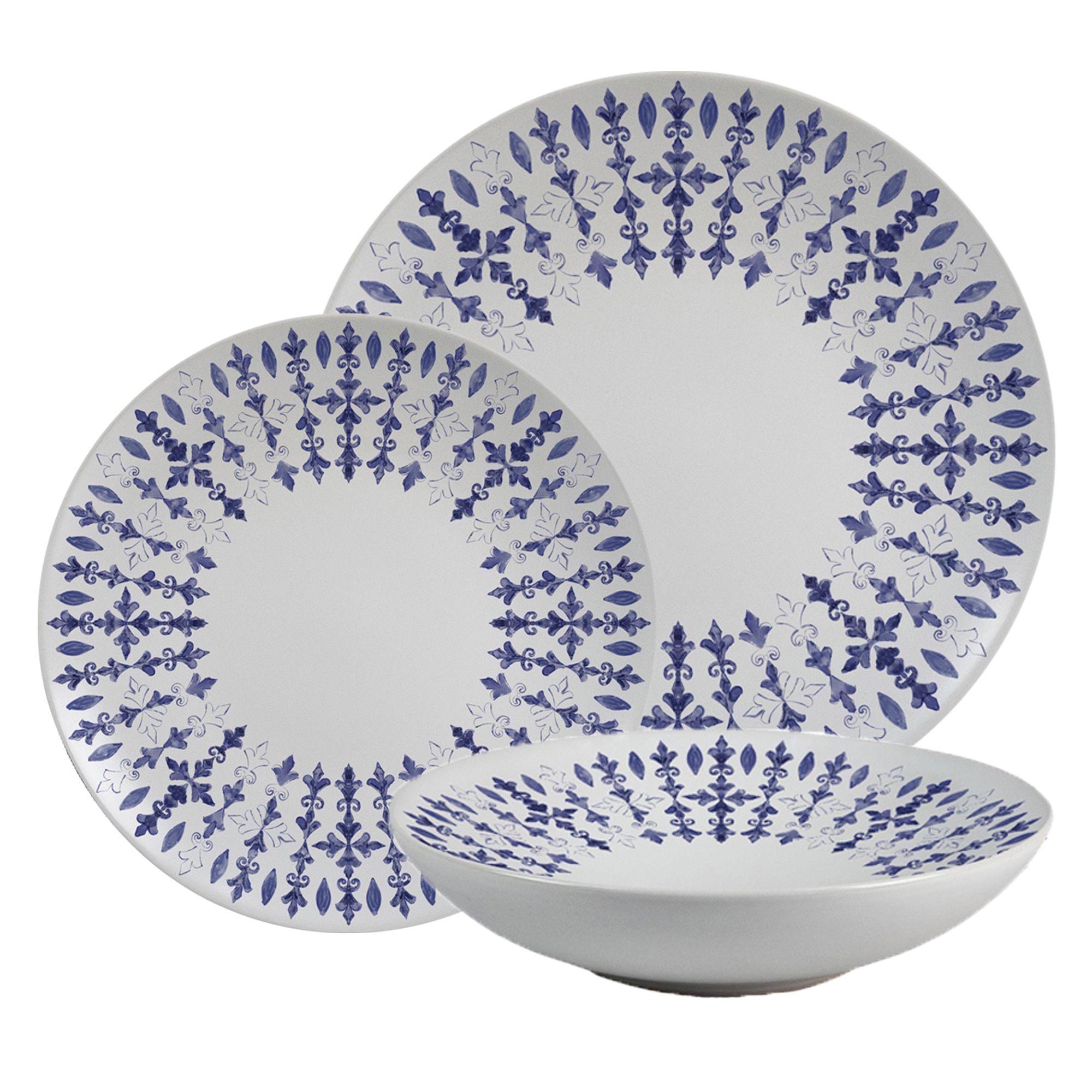 Set farfurii, Blu Elegante, 18 piese, 6 persoane, Cesiro, Alb cu decor ...
