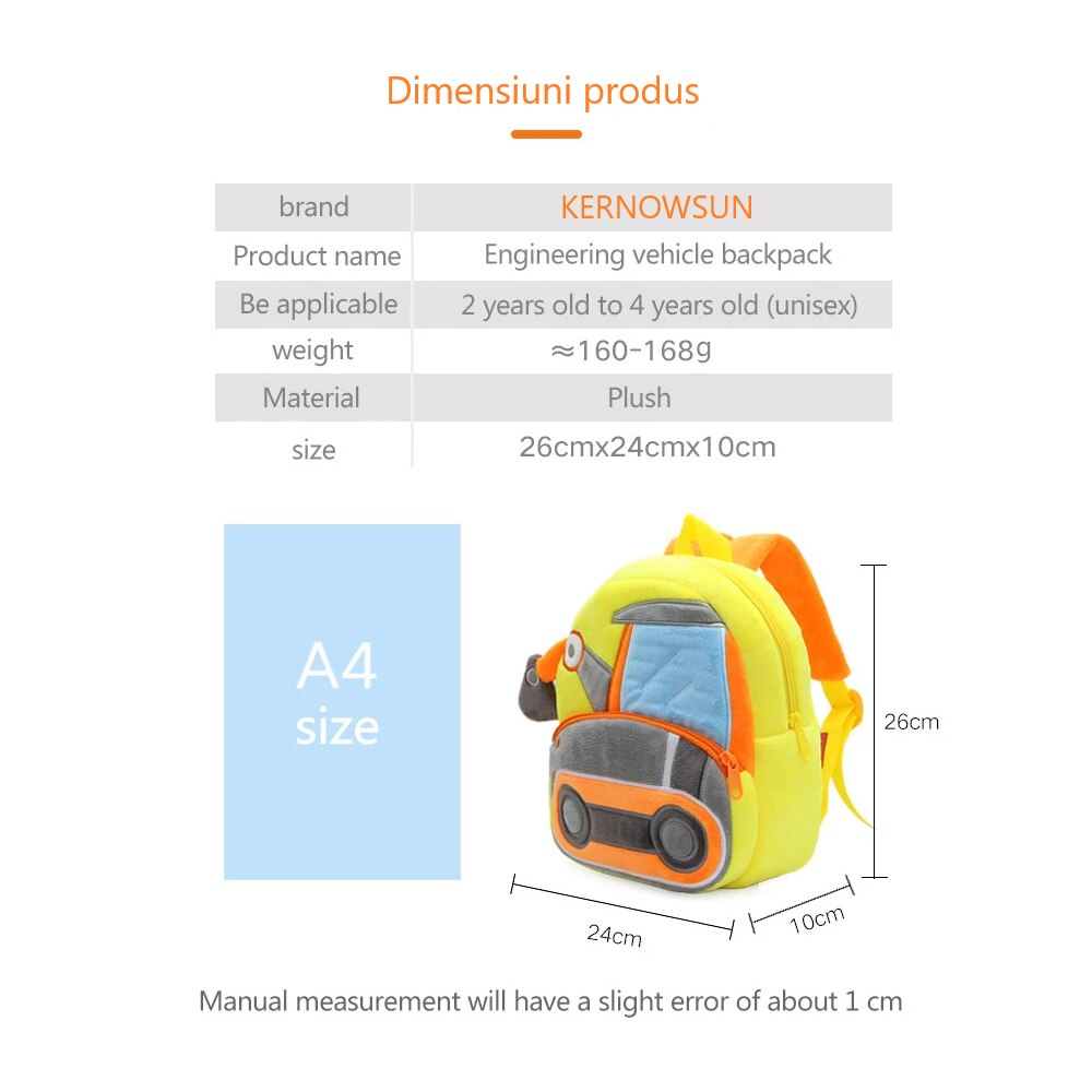 Ghiozdan din plus KERNOWSUN, model Escavator-Forator, prescolari ...