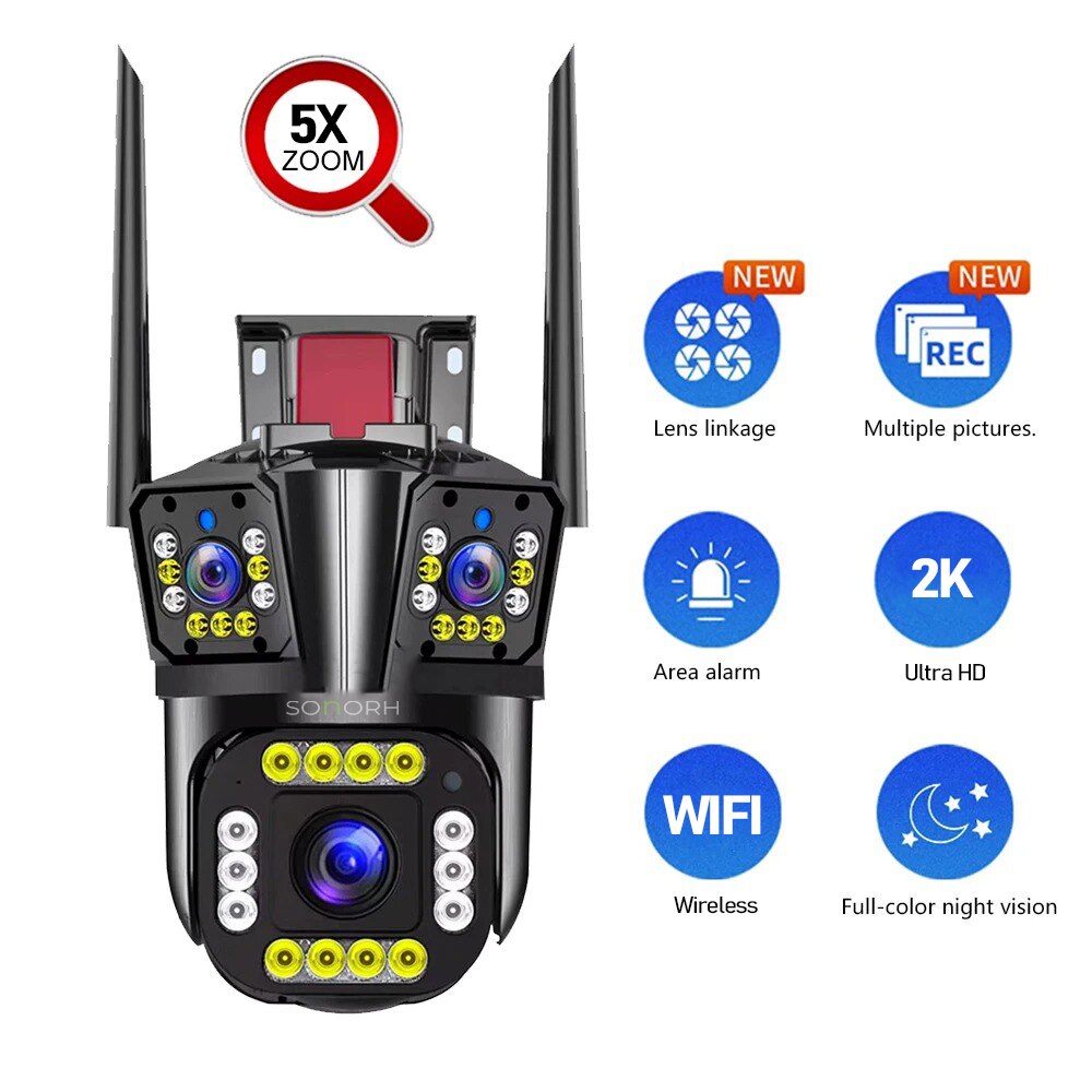 Camera 3 Lentile, Wireless, 355°, Night Vision, SONORH® 2024-NV, 12MP ...