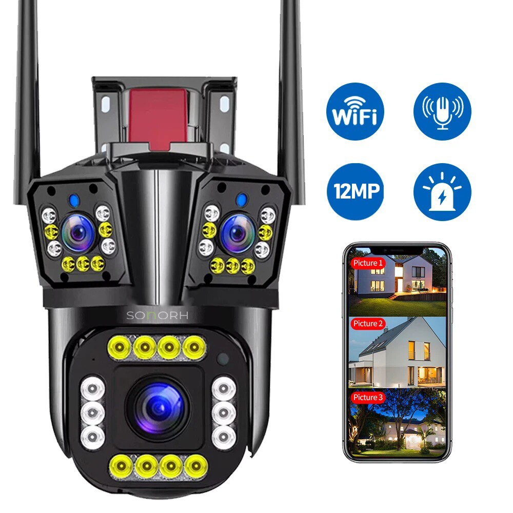 Camera 3 Lentile, Wireless, 355°, Night Vision, SONORH® 2024-NV, 12MP ...