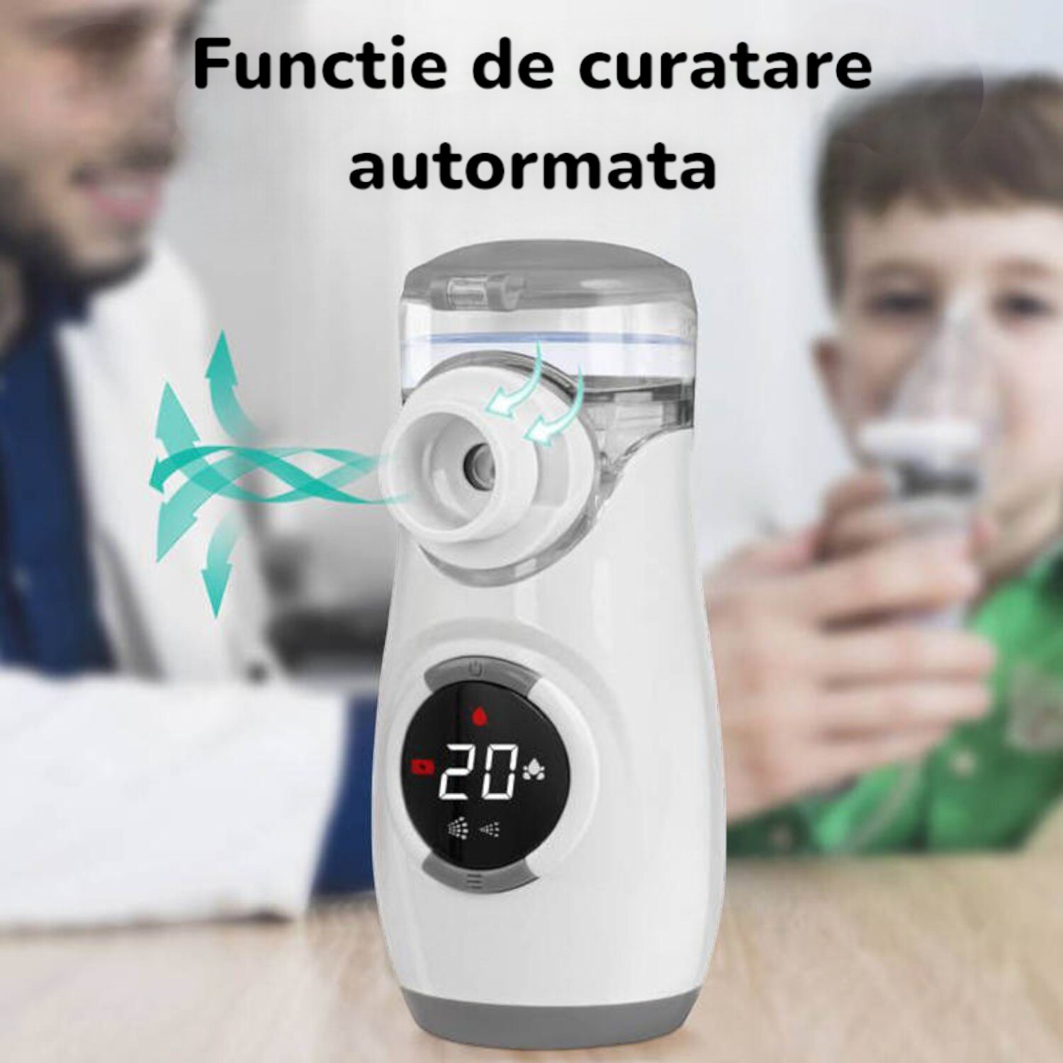 Aparat Aerosoli Profesional EmmaShop®, 1x Termometru digital inclus, nebulizator portabil cu ...