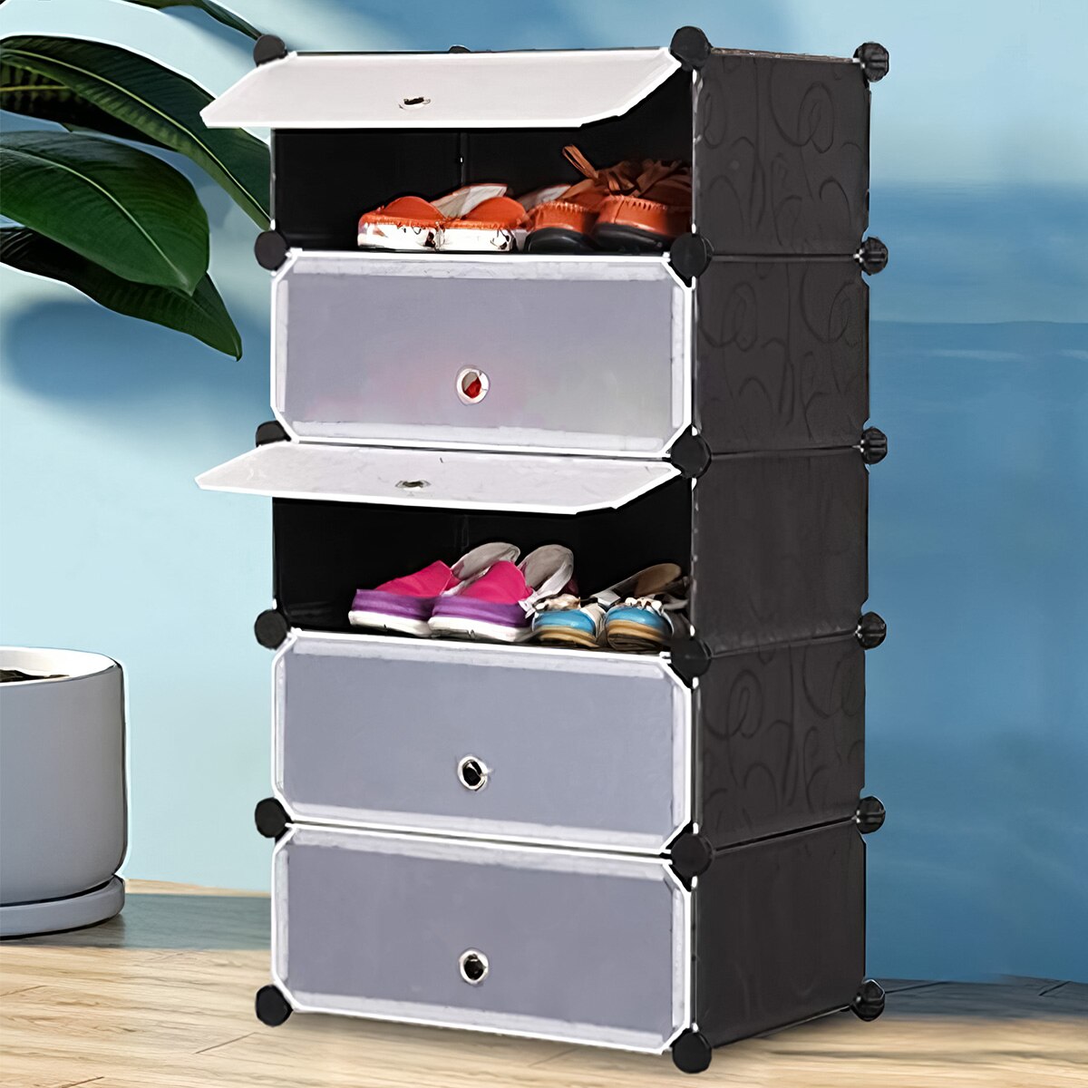 Pantofar modular din plastic cu schelet metalic, PL5, Alb, 45x37x90cm ...