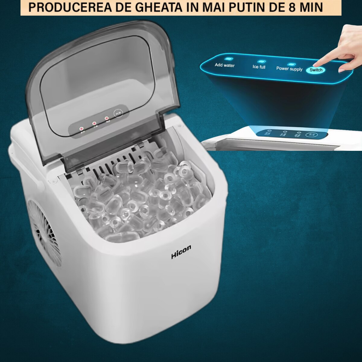 Masina de facut cuburi de gheata, Rezervor apa 1.3 L, Capacitate ...