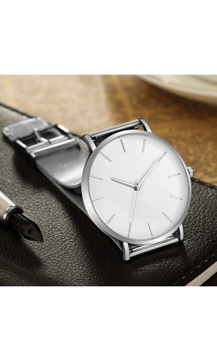 Ceas, Model Ultra Thin, Stainless-Steel, Argintiu/Alb - eMAG.ro