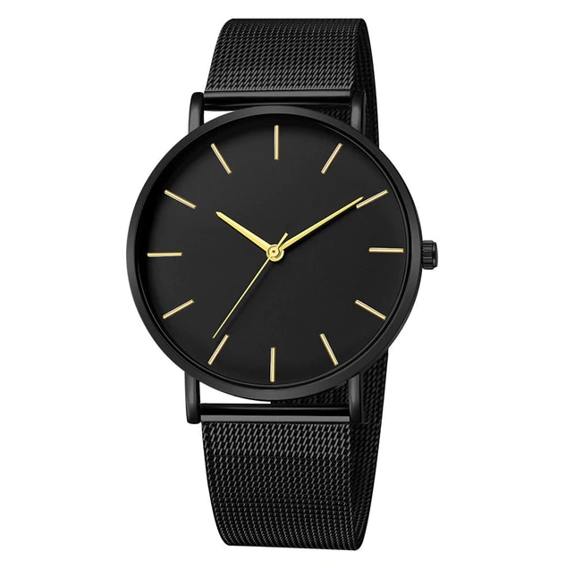 Ceas, Model Ultra Thin, Stainless-Steel, Negru (Limbi Aurii) - eMAG.ro