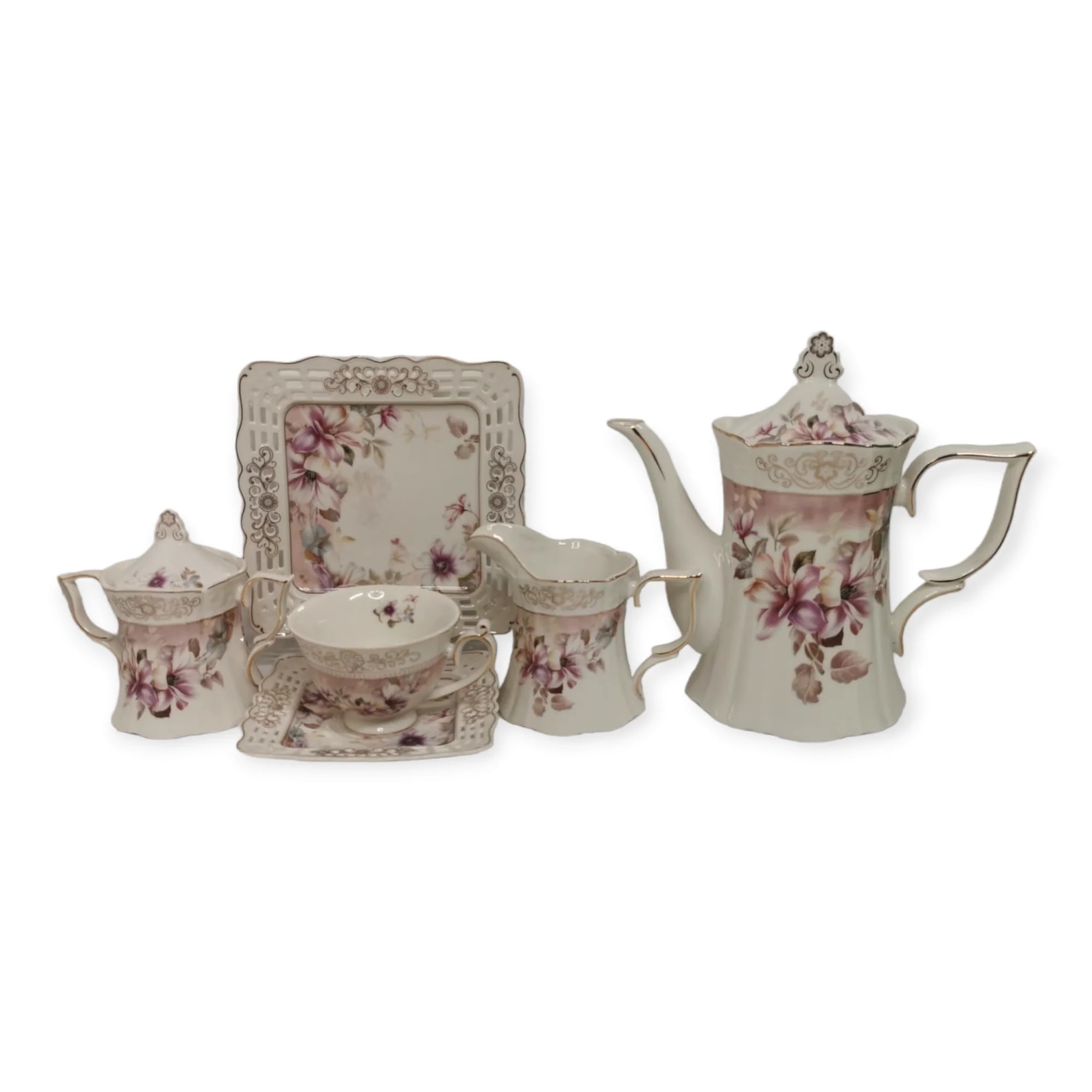 Set Desert, Malooki, 22 Piese pentru 6 Persoane - Incluzand Cesti, Ceainic, Zaharnita si Latiera ...