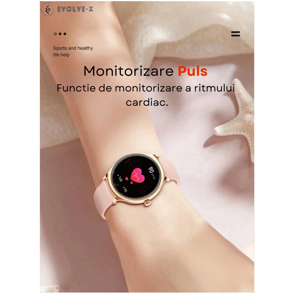 Ceas Smartwatch Evolve-x®, Functii fitness, Monitorizare Ritm Cardiac ...
