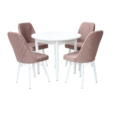 Set masa rotunda Aris Alb cu 4 Scaune Ludovic, picioare albe, cadru din ...