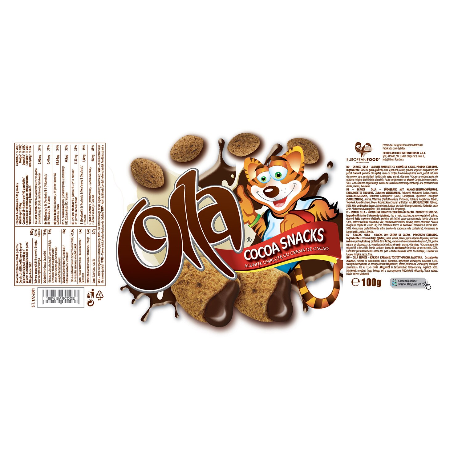 Alunite umplute cu crema de cacao, 6 x 100g, OLLA Snacks - eMAG.ro