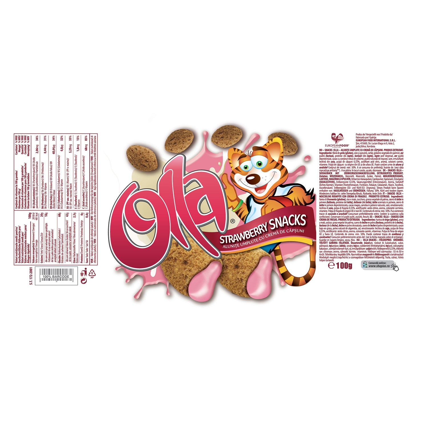 Alunite umplute cu crema de capsuni, 6 x 100g, OLLA Snacks - eMAG.ro