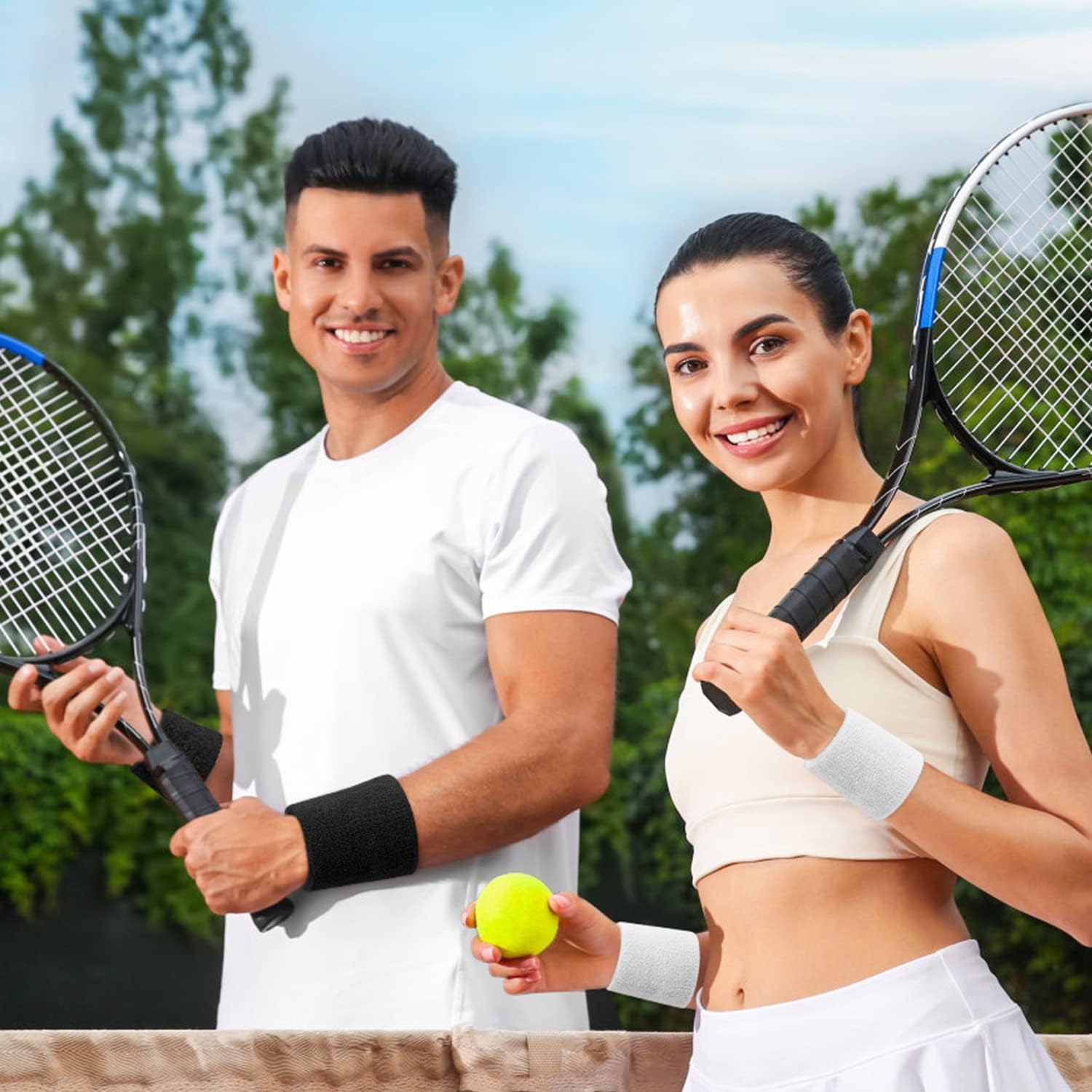Set 6 mansete pentru tenis, JENUOS, unisex, bumbac, 8x8cm, Multicolor ...