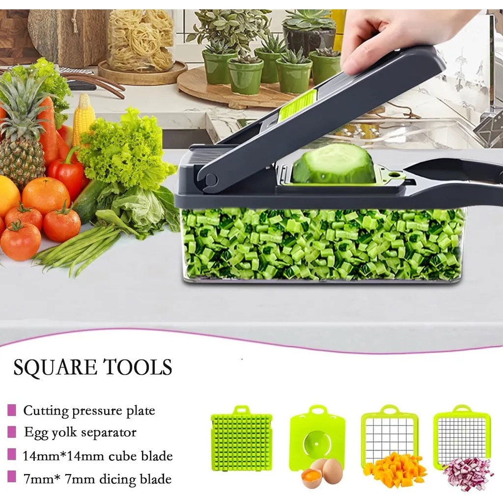 Tocator de legume manual, 16in1, Gri/Verde - eMAG.ro