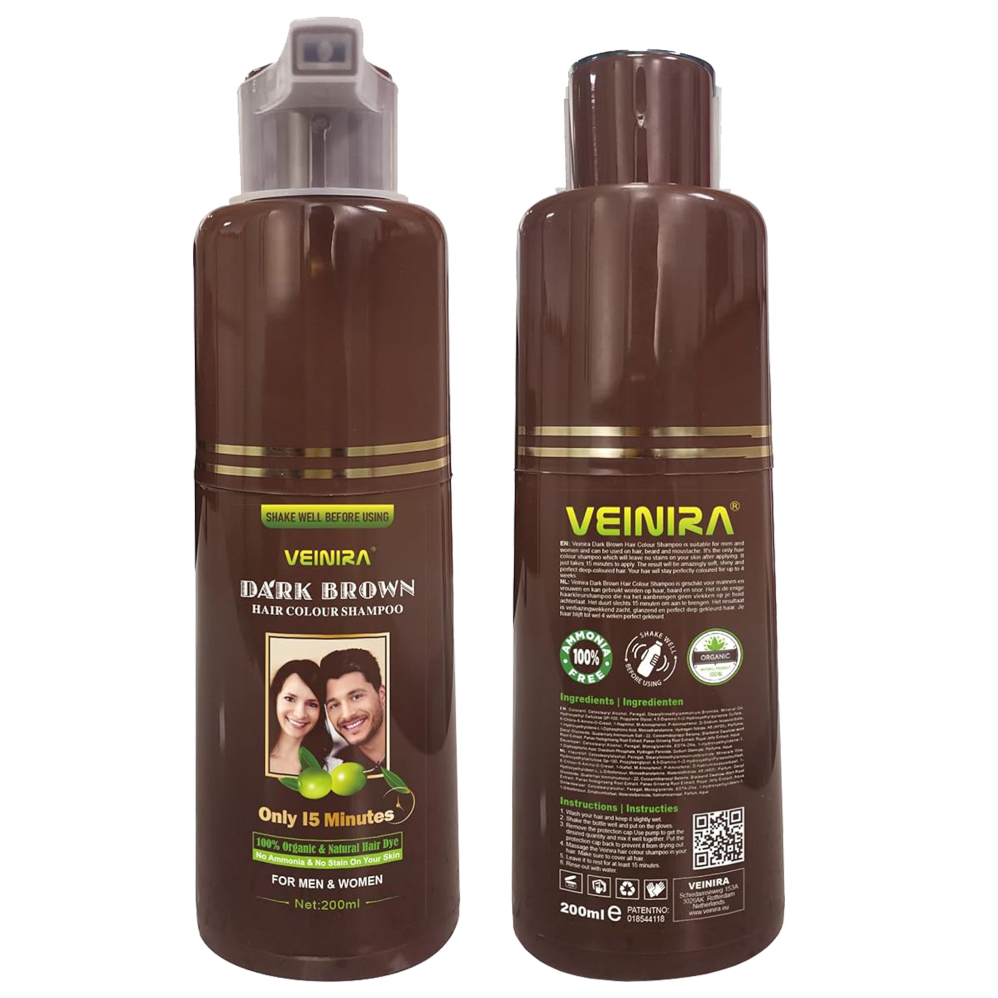 Sampon colorant, fara amoniac, Veinira, saten inchis, instant, 200 ml ...