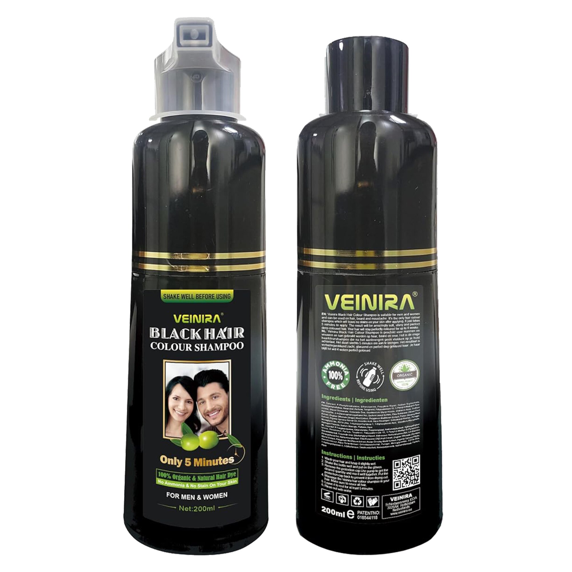 Sampon colorant, fara amoniac, Veinira, negru, instant, 200 ml - eMAG.ro